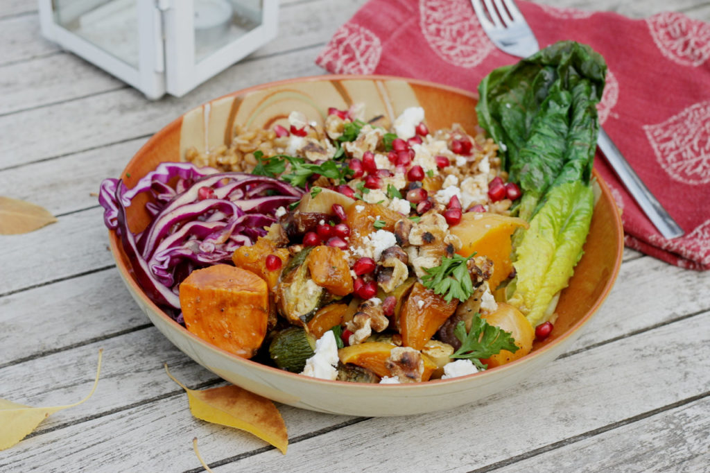 Roasted Vegetable Power Bowl with Maple Bourbon Dressing - Healthy Mama ...